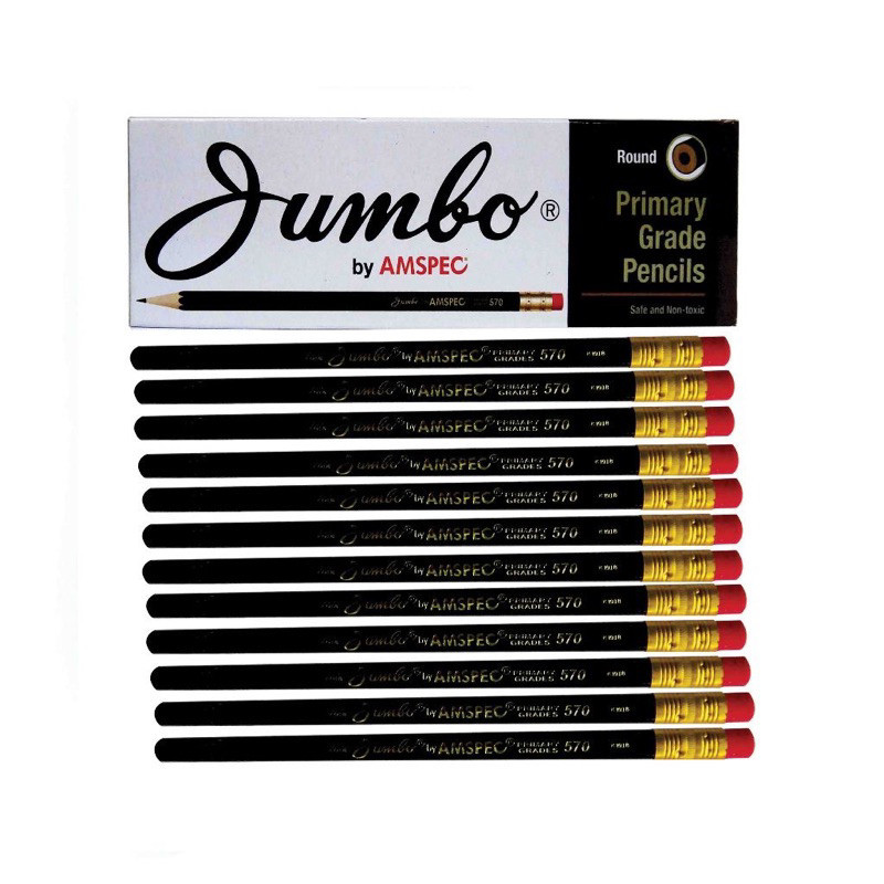 AMSPEC Black Pencil Jumbo Size with Eraser (1BOX= 12 pieces) | Shopee ...