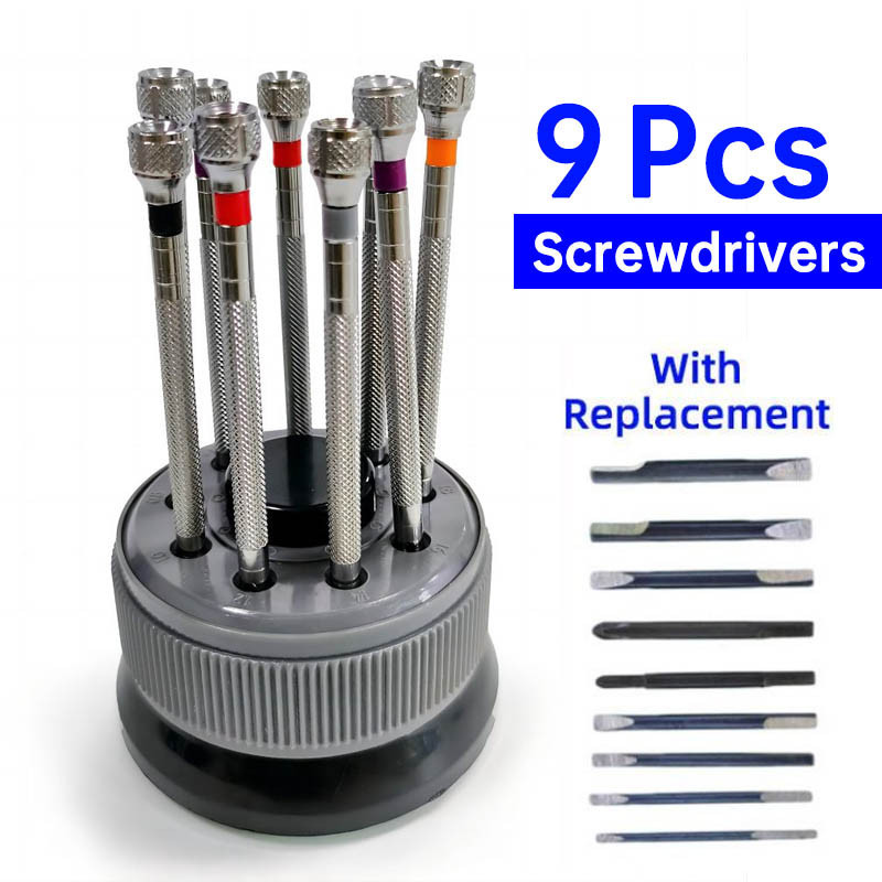 9 PCS Watchmaker Tool 0.8mm-2.0mm Slotted Cross Flat Phillips ...