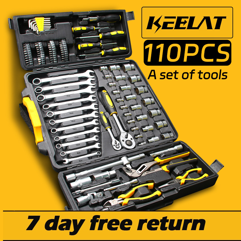 KEELAT 110pcs TOOL BOX SET Household Hand Tools Multifunctional DIY tool Box Spanar Set ...