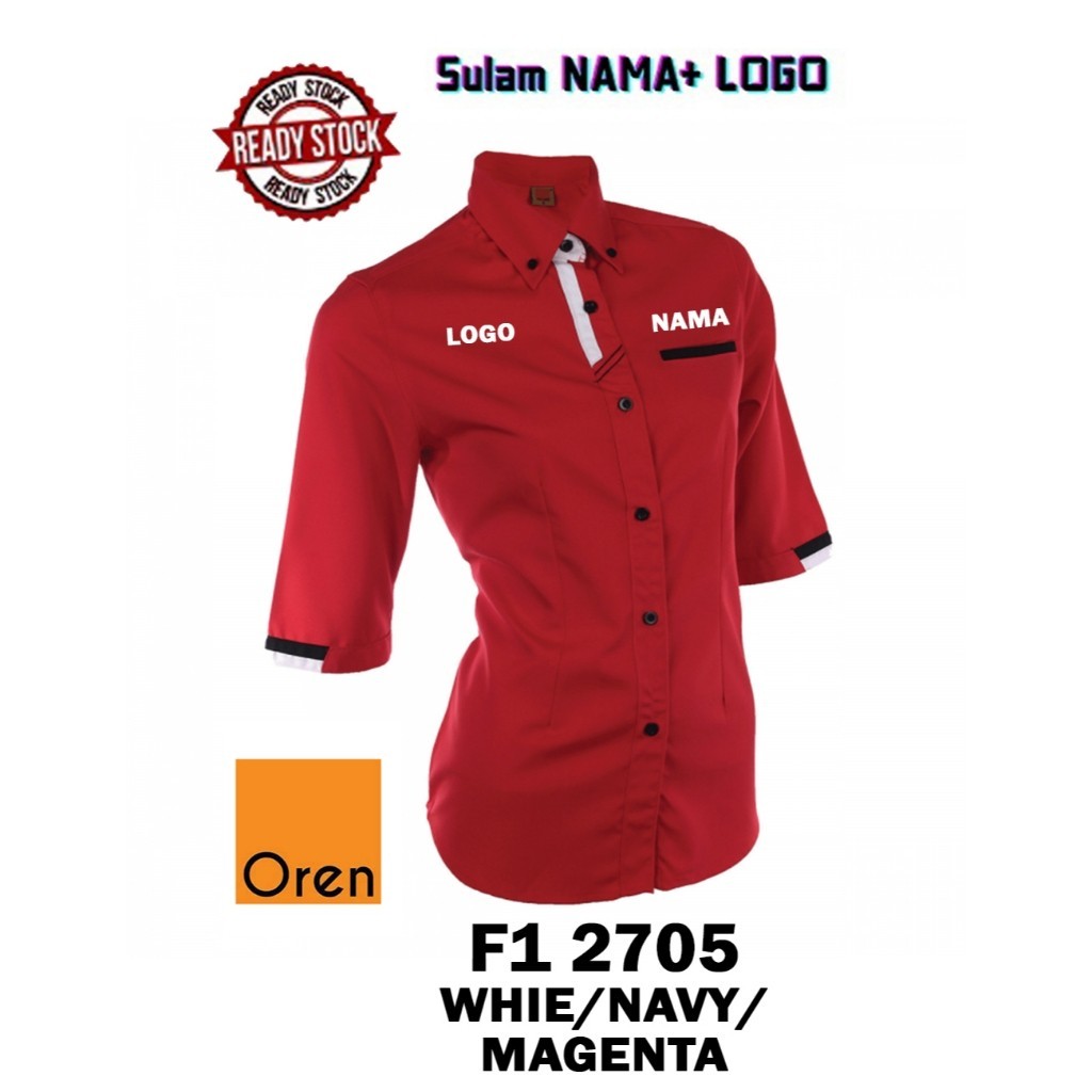 BAJU KORPORATE MERAH LENGAN TIGA SUKU F12705 jenama oren sport | Shopee ...