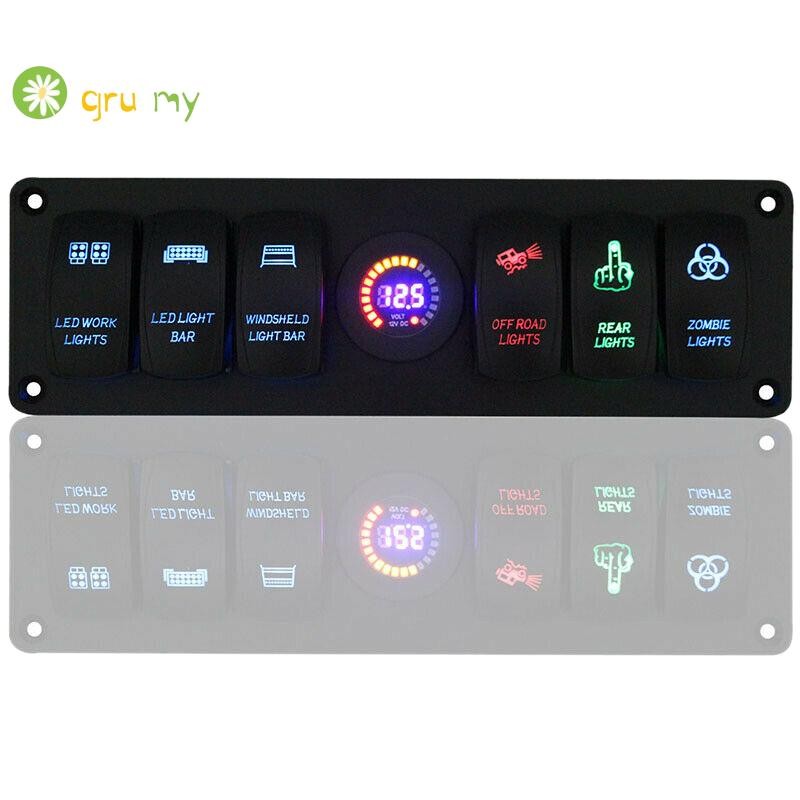 12V 6Gang Rocker Switch Panel LED Voltmeter Switch Panel Circuit ...