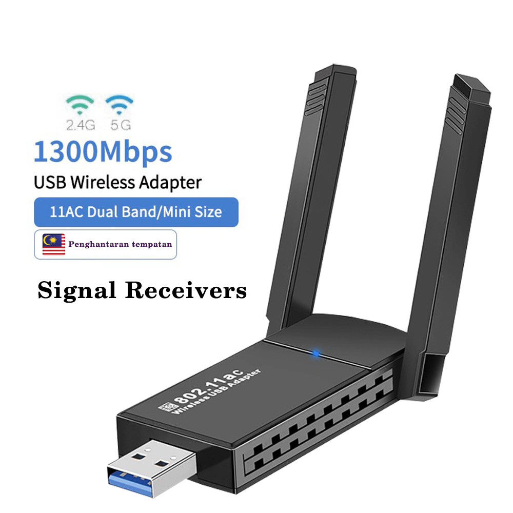 USB WiFi Adapter 1300Mbps Dual Band 5GHz Wireless Dongle with Antenna ...