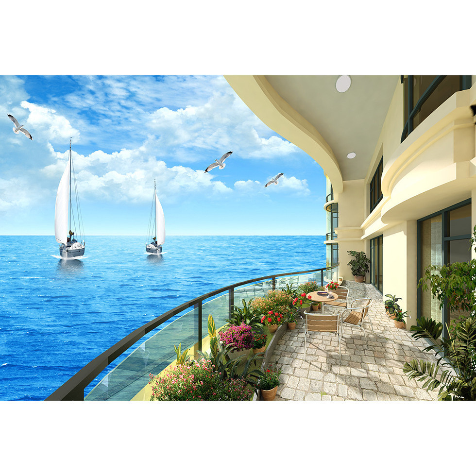 Custom wallpaper mural Outdoor Scenery, Sea View, Balcony Wallpaper ...