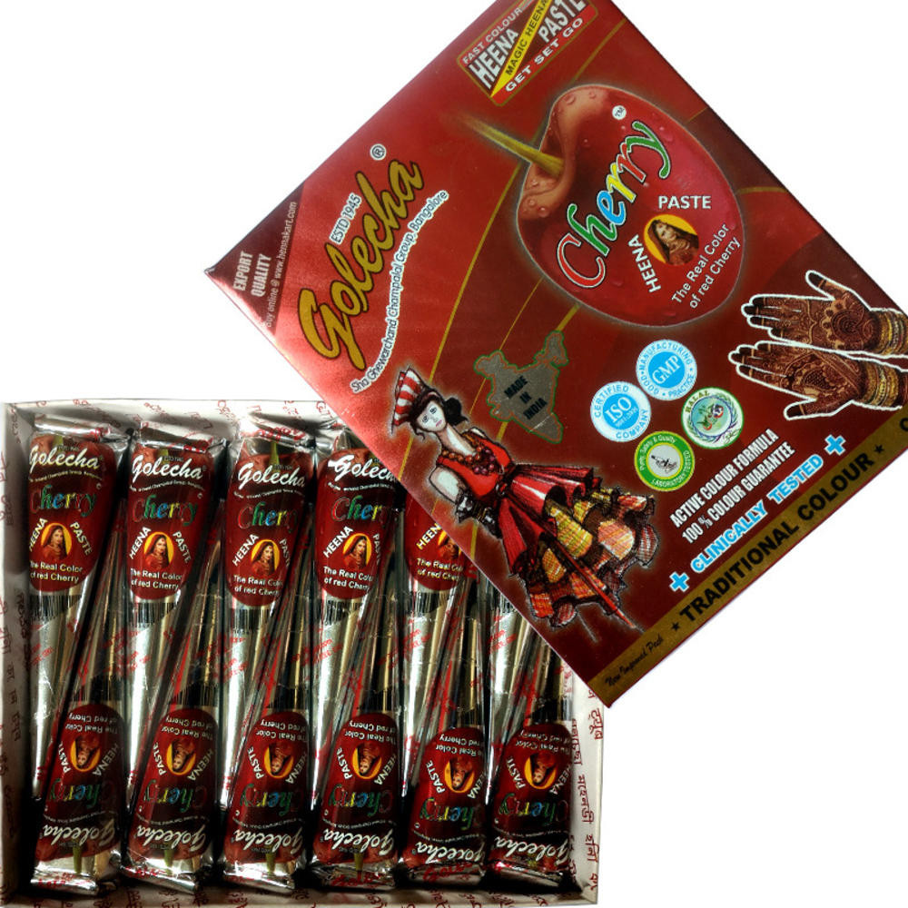 GOLECHA Cherry Red Temporary Tattoo Paste Cone Henna Hanna Tattoo Hand ...