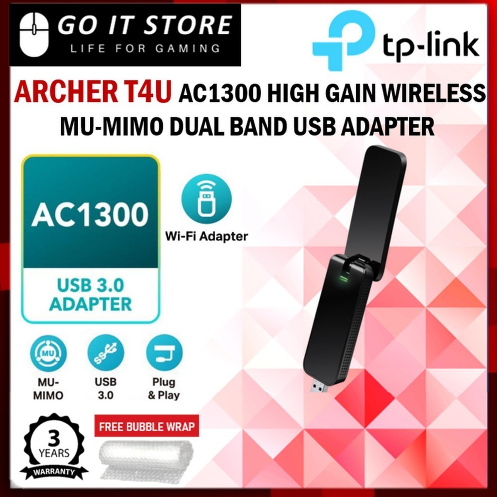 TP-LINK WiFi Adapter Archer T4U AC1300 MU-MIMO Wireless USB 3.0 WiFi ...