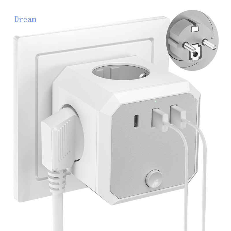 Socket cube with USB without cable, with 4 sockets and 1 C-type and 2 ...