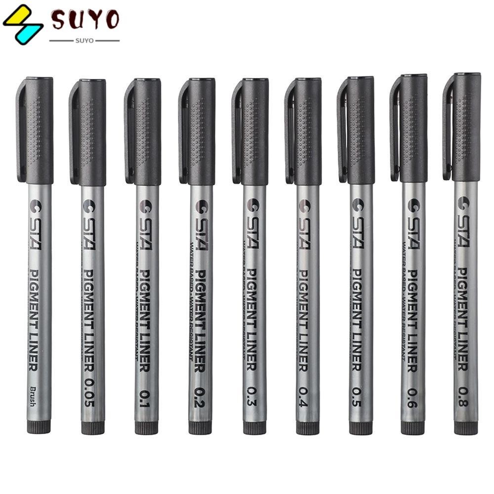 SUYO Micron Pen Set, Plastic Black Drawing Pens, Fine Tip Pens Silver ...