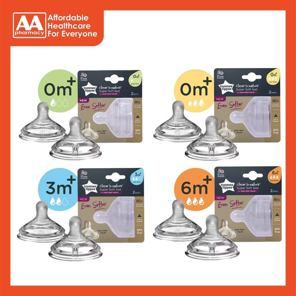 Tommee Tippee Ctn Super Soft Teat Variflow/Slow/Medium/Fast Flow 2's ...