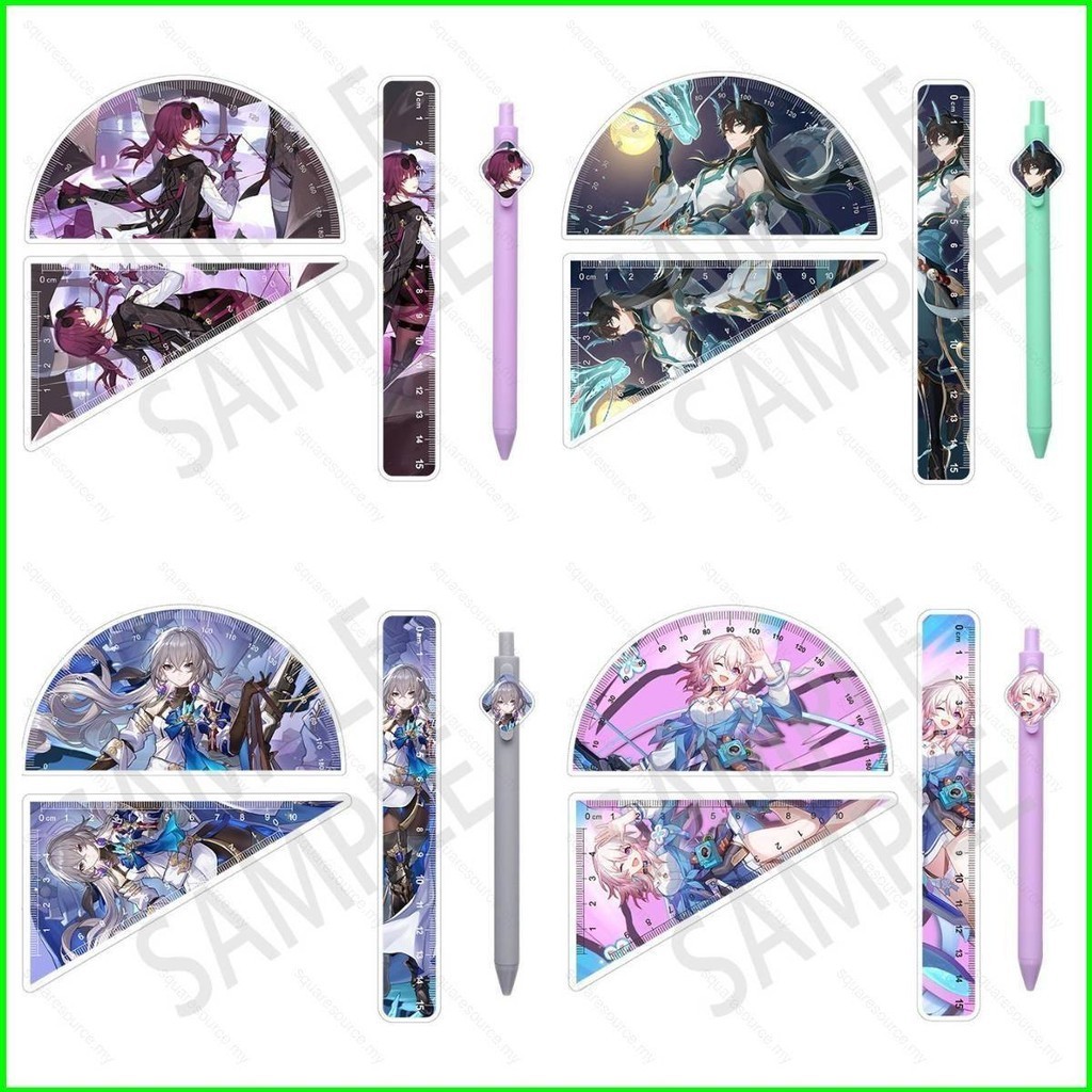 SQA 4PCS Honkai: Star Rail Pen Ruler Set Protractor 15cm Ruler Math ...