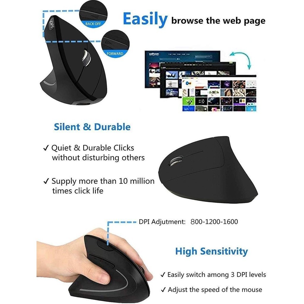 Jomaa Ergonomic Mouse Left Hand 2.4G Left-Handed Wireless Vertical ...