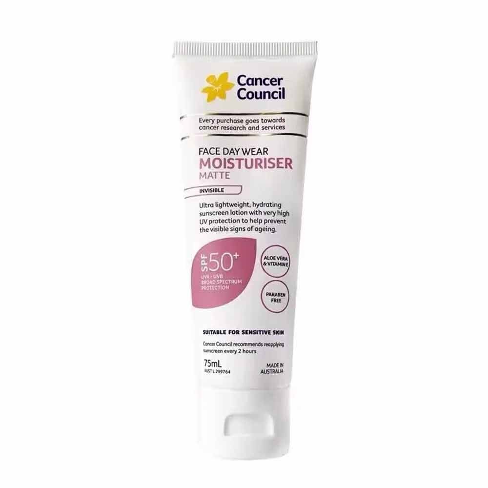Cancer Council Face Day Wear Moisturiser Matte SPF50+ Light Tint 75mL ...