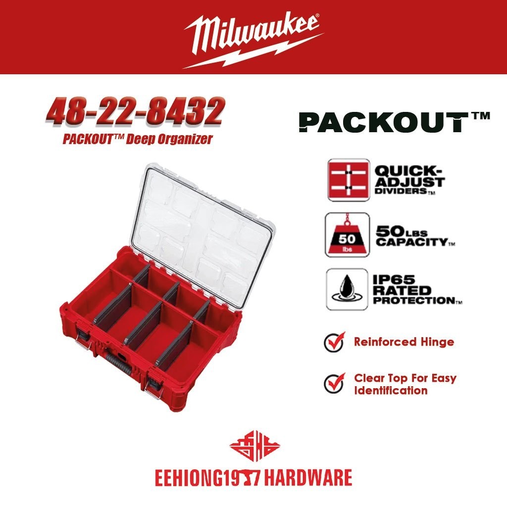 MILWAUKEE 48-22-8432 PACKOUT™ Deep Organizer with 6 Dividers PACKOUT 48 ...