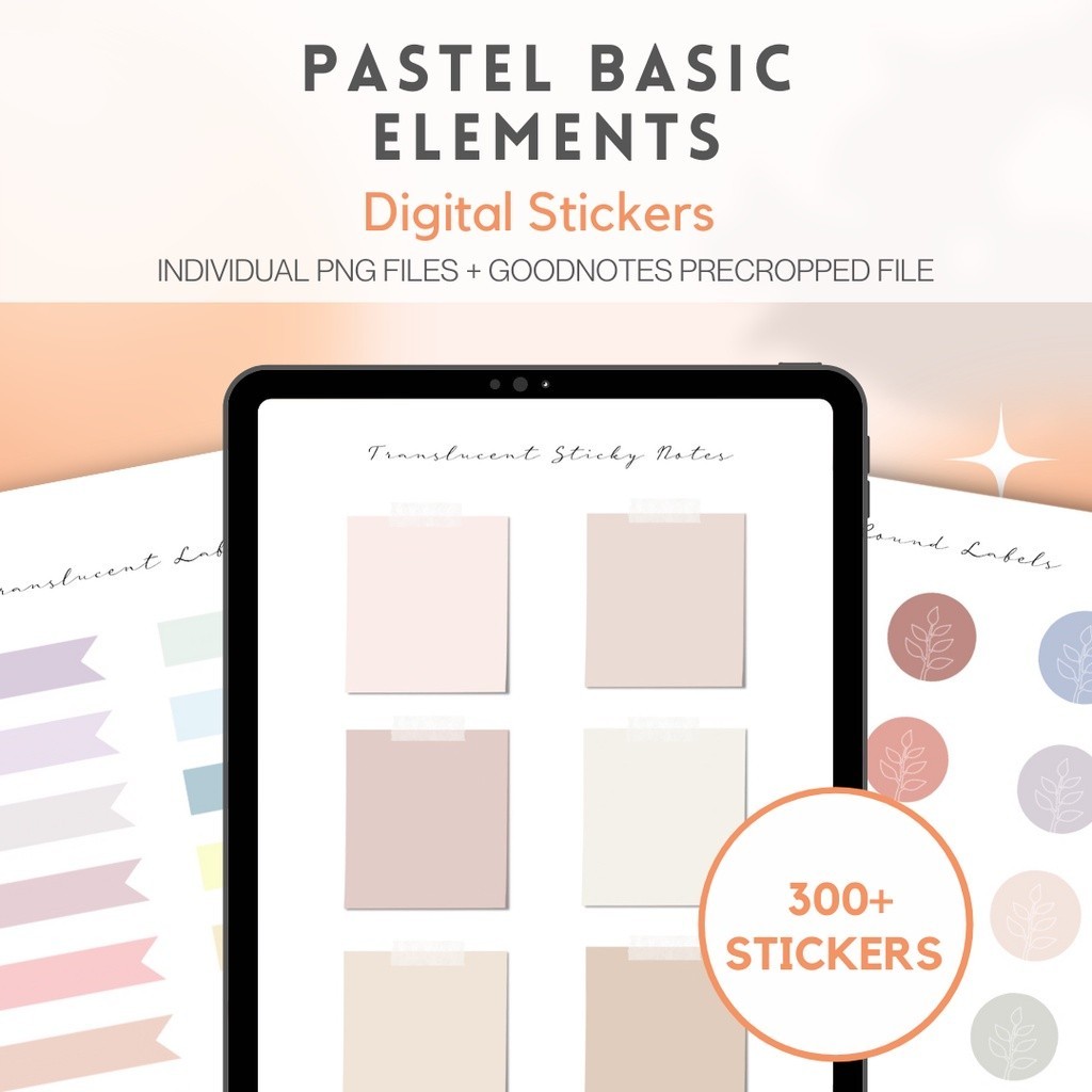 Pastel Basic Elements Stickers Pack | GoodNotes PNG washi tape sticky ...