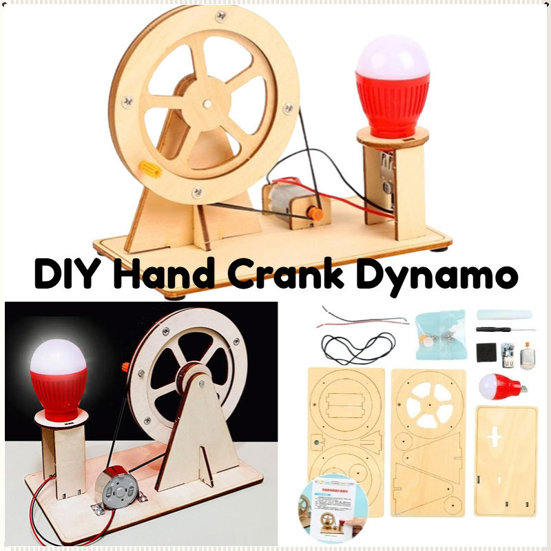 DIY Hand Crank Dynamo Generator Bulb Kit Wooden Assemble Toy Physical ...