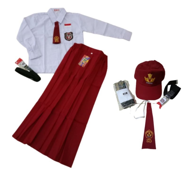 MERAH PUTIH Complete Red and White Elementary School Uniform for Girls ...