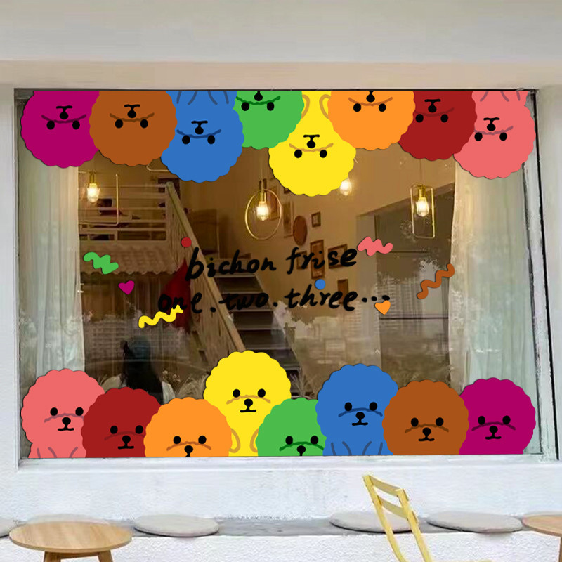 Ins Style Cartoon Colorful Puppy Stickers Shopping Mall Pet Shop Window ...