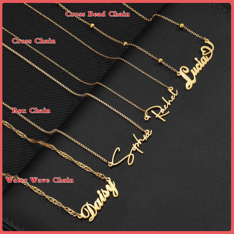 Custom Box Chain Name Women's Necklace Stainless Steel Water Wave Chain ...