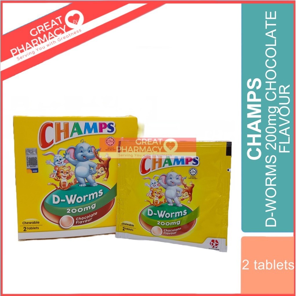 Champs D-Worm (Deworm Ubat Cacing) Chocolate Chewable 2 Tablets ...