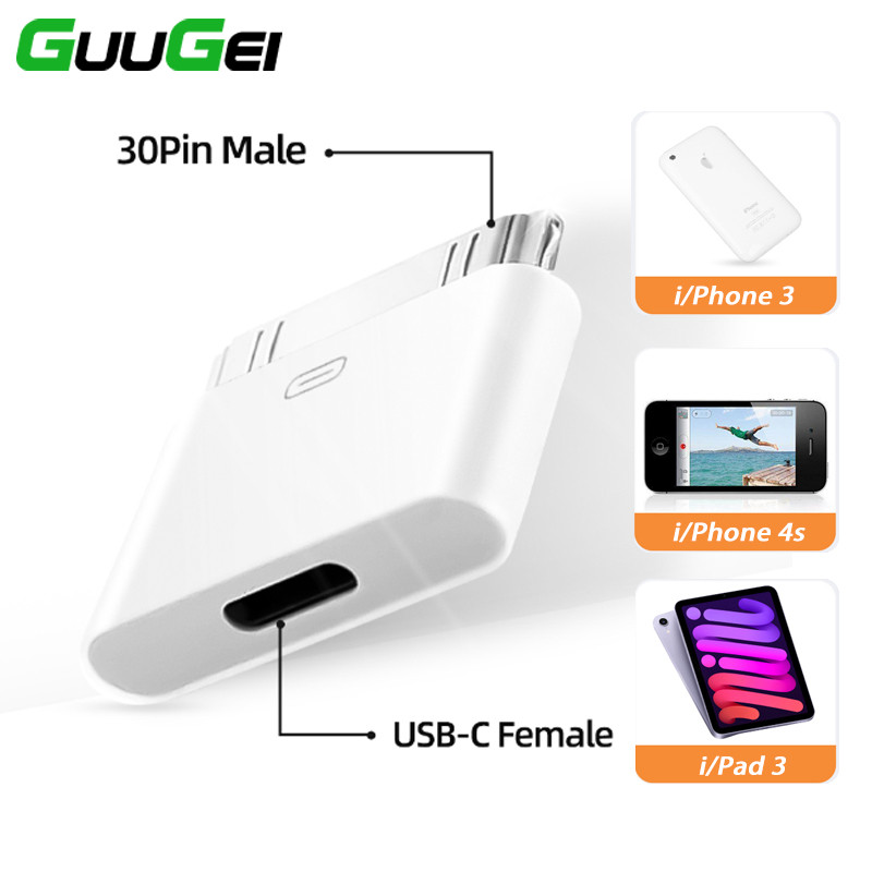 Guugei USB C To 30Pin Adapter Type-C Female To 30 Pin Male Charging ...