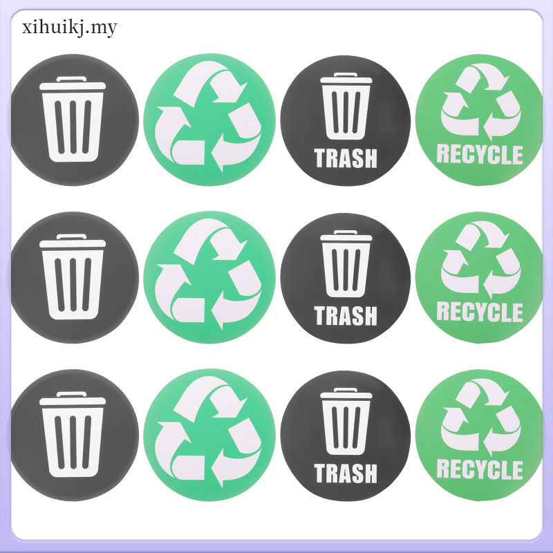 12 Pcs Round Recycling Labels Bin Logo Garbage Sign Stickers Waterproof ...