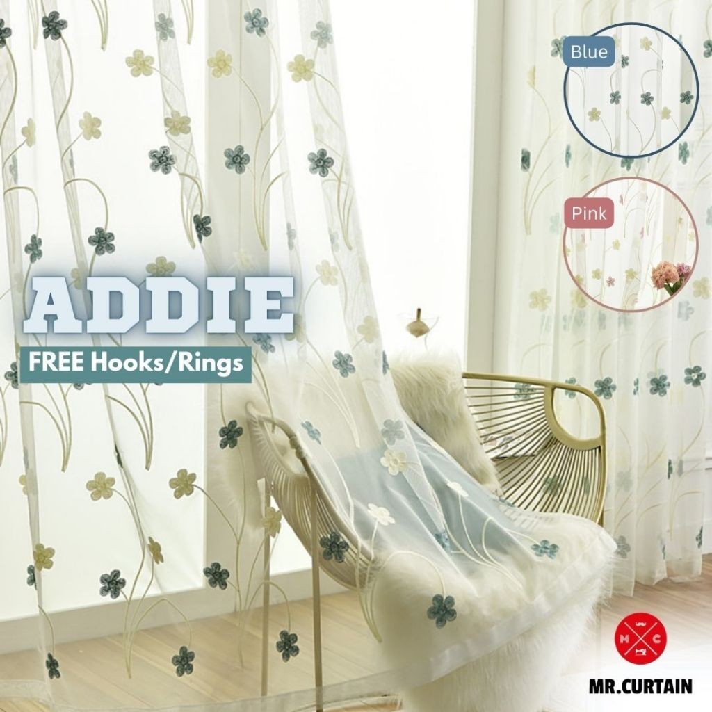 MR.CURTAIN Addie Sheer Langsir Lace Bersulam Bunga Siap Jahit Cangkuk ...