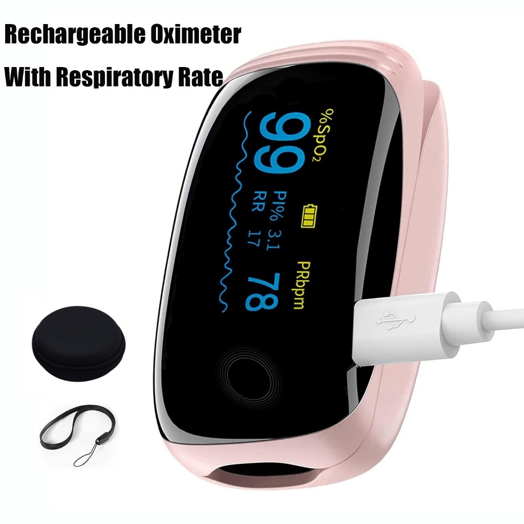 Rechargeable Pulse Oximeter with Respiratory Rate Fingertip Oxygen Monitoring Fingertips with ...