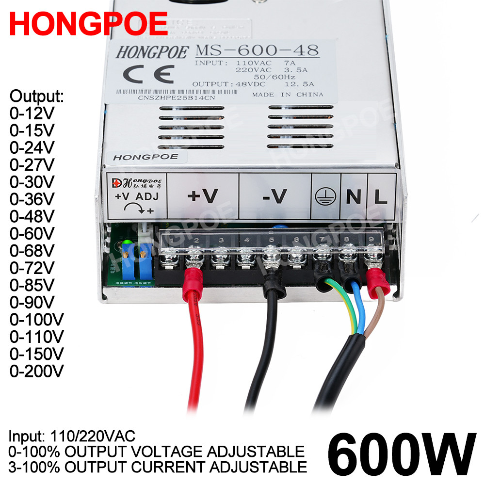 600W Voltage and Current Adjustable 12V 24V 30V 36V 48V 60V power ...