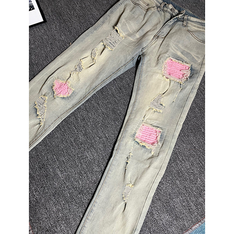 High Street American Style New Style Yellow Mud Color Ripped Patch ...