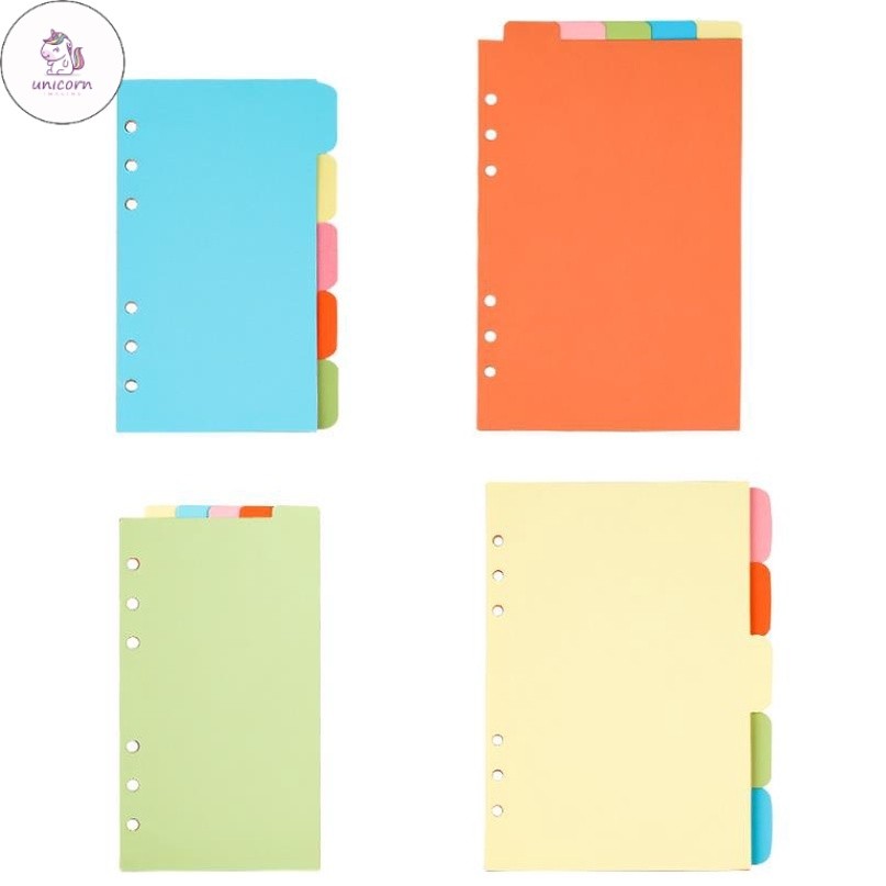 UN A5/A6/A7/B5/A4 Paper Divider Index Page Tab Cards For 6-Holes Ring ...