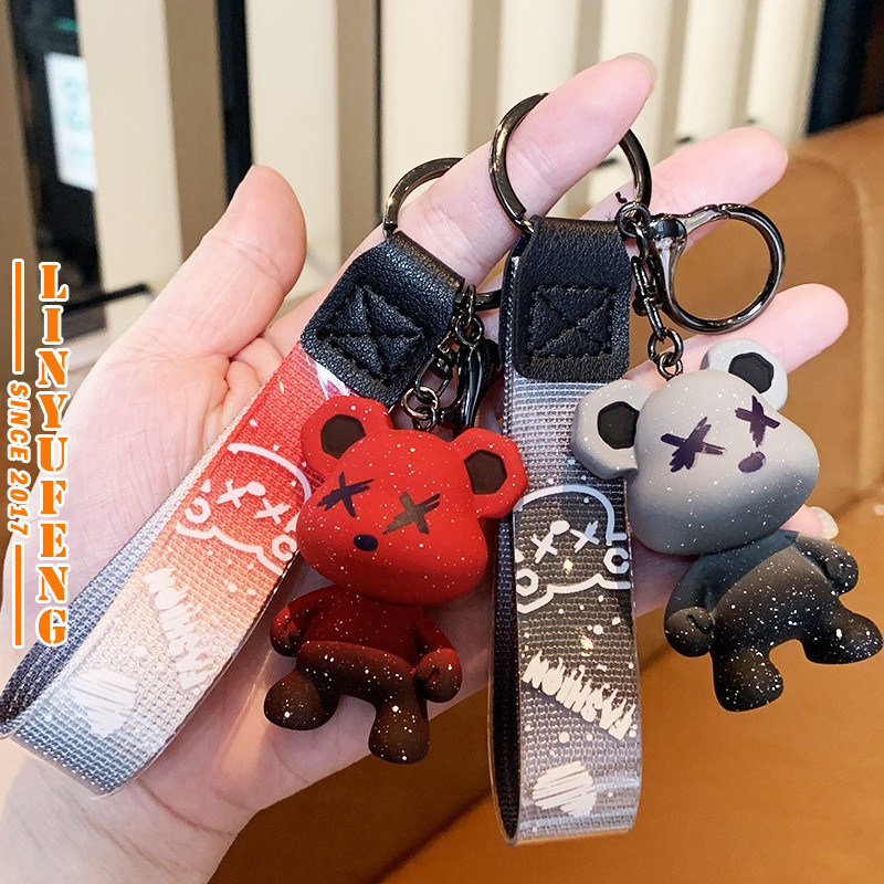 6 Styles Starry Sky Gradient Bear Couple Keychain Cartoon Cute Anime ...
