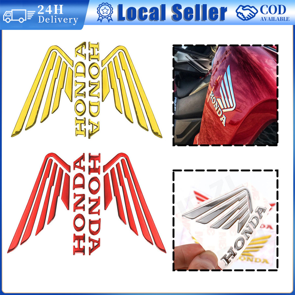 Left & Right 1 pair Honda Wings Decals 3D Soft Rubber Chrome Red Black ...