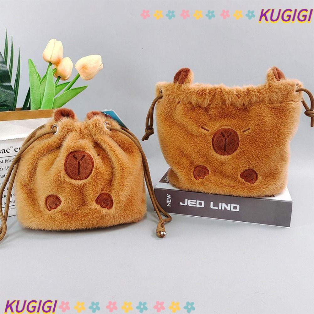 KUGIGI Capybara Crossbody Bag, Plush Casual Drawstring Tote Bag ...