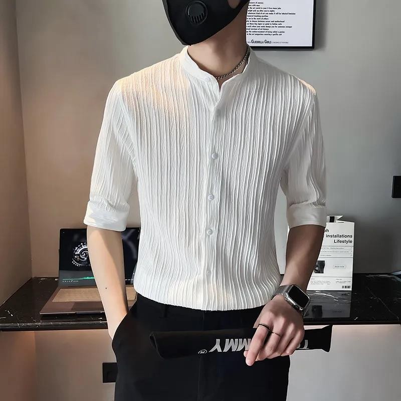 2025 kurta lelaki baju koperat Men's Stand Collar Short Sleeve Three ...