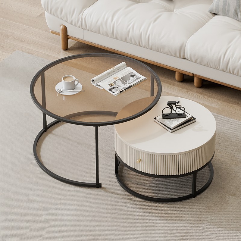 Set Meja Bulat Kaca Coklat Gaya Krim untuk Pangsapuri Kecil, Meja Kopi ...