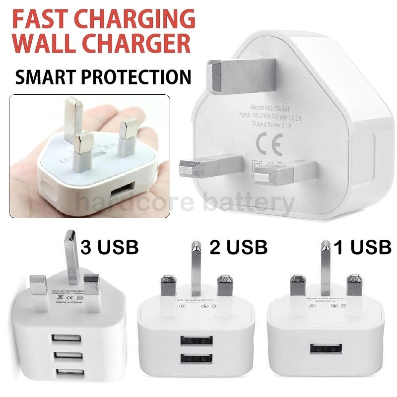 Fast charging USB Charger Adapter 5V 1A 2A 3A 3 port Phone Tablet Universal Travel phone Wall UK ...