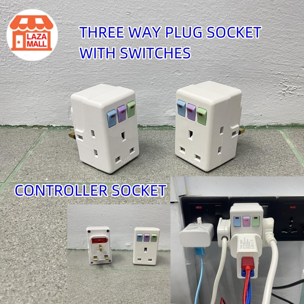 Universal 3in1 PLUG SOCKET 13A 3 WAY MULTI-ADAPTOR LED SWITCHES 3 PIN ...