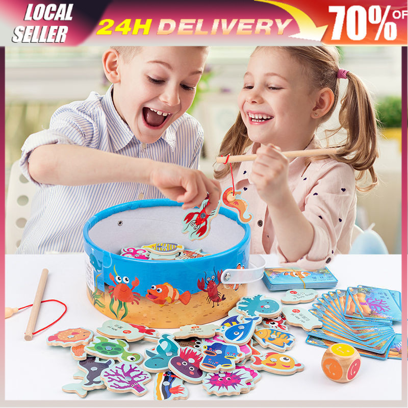 15/31pcs Wooden Magnetic Fishing Toy Set for Baby Cartoon Fish Toy ...