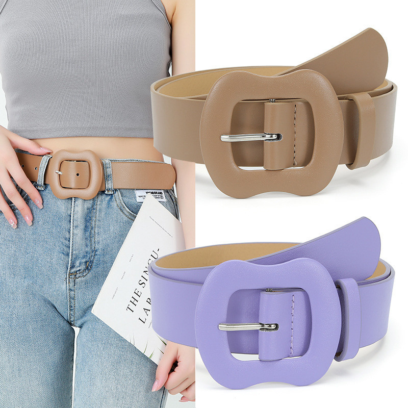 Candy color small fresh ladies wide belt fashion gourd buckle solid ...