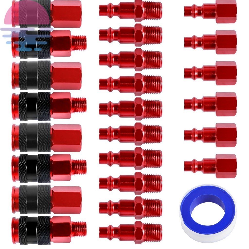 25Pcs Air Coupler and Plug Kit Aluminum 1/4inch NPT Quick Connect Air ...
