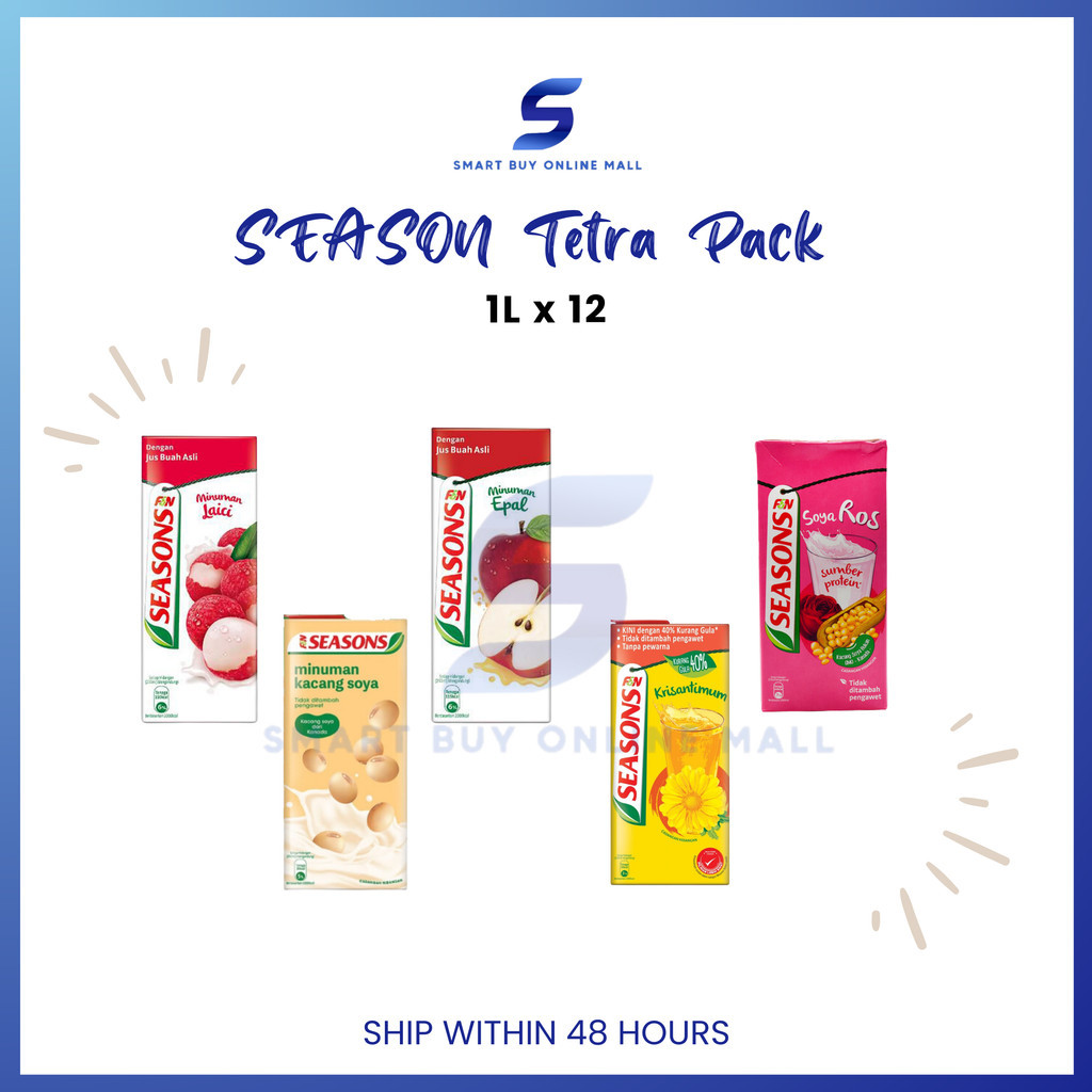 F&N SEASON Tetra Pack 1L x 12 - Refreshing Beverages Assorted Flavours ...