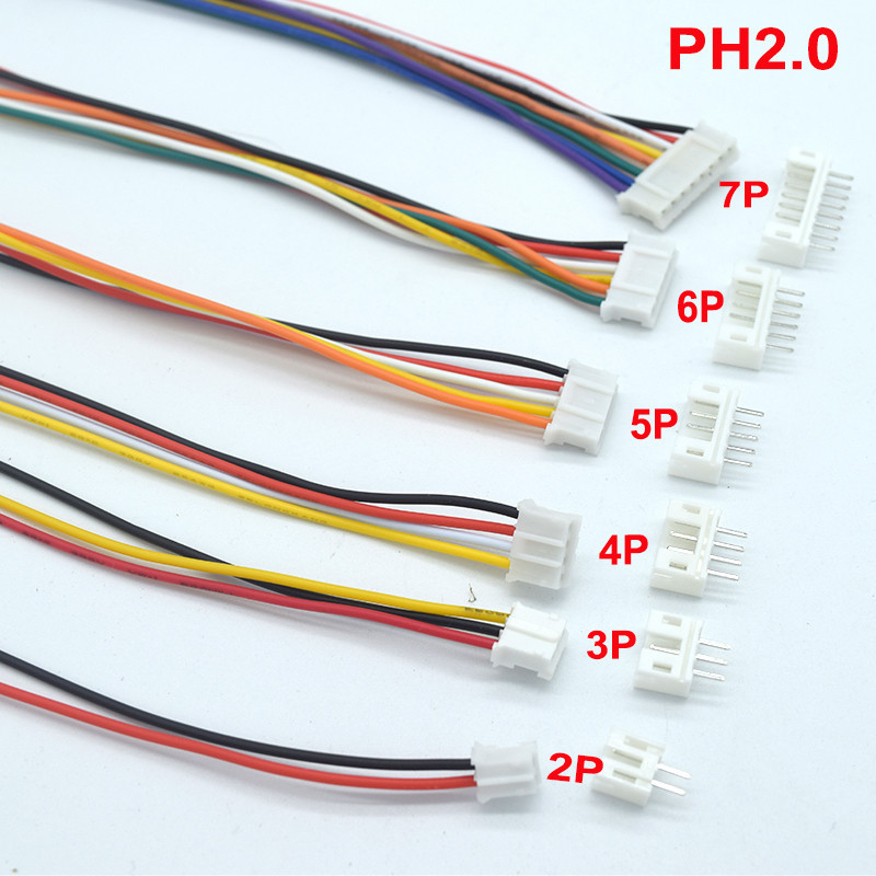 5Sets PH2.0 Wire 26AWG Pitch 2.0MM Male Plug Connector Wire 20cm + Socket Connector 2/3/4/5/6 ...