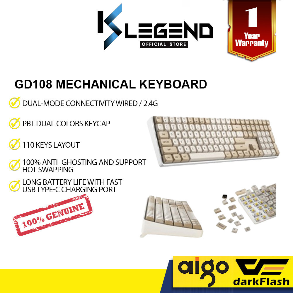 Aigo DarkFlash GD87/GD100/GD108 Dual Mode Wireless 2.4G & Usb Mechanical Keyboard | Shopee Malaysia