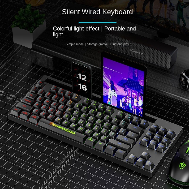 Keyboard Punk Keycap 87-Key Square Key with Bracket Computer Wired USB ...