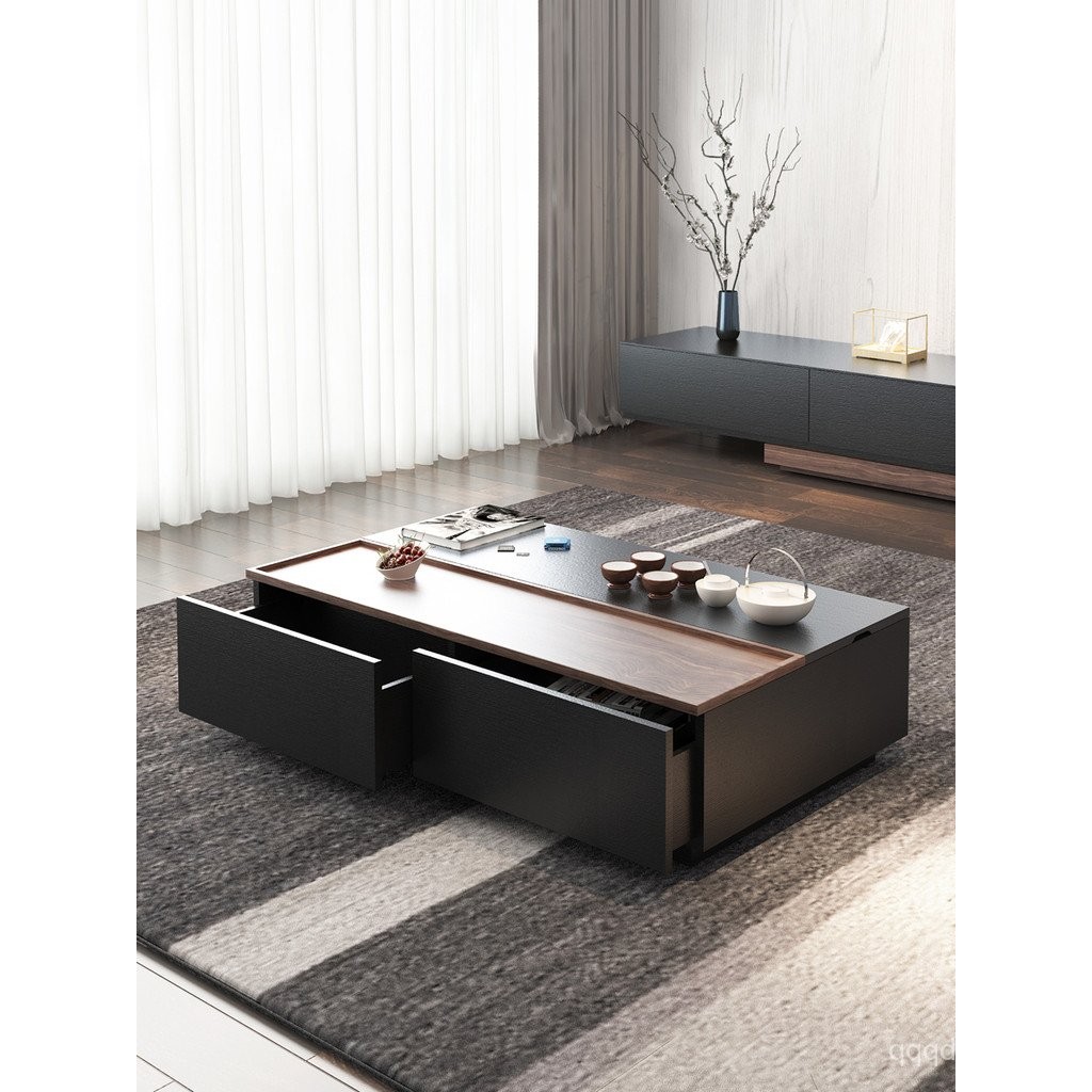 Modern Simple Coffee Table Black Oak Grain Liftable Design Storage ...