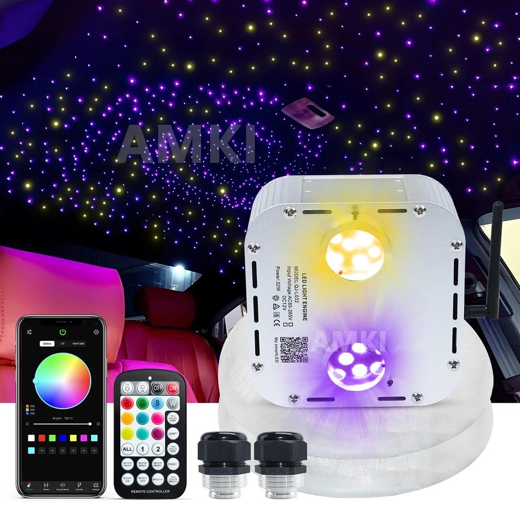 32W Twinkle Dual port RGBW Fiber Optic Star Ceiling Kit APP Music ...