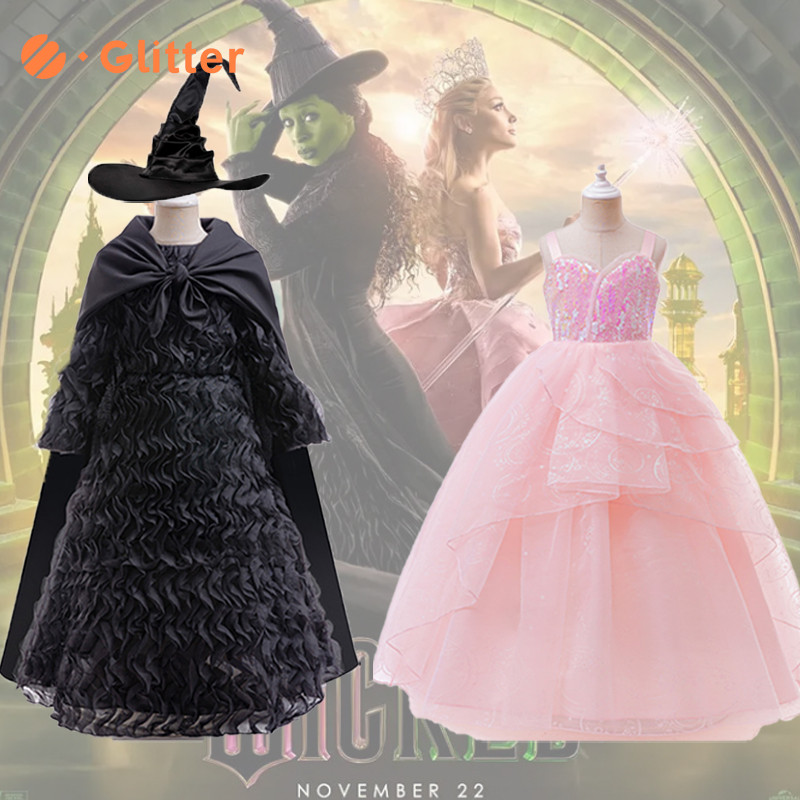 2024 Movie Wicked Children Elphaba Costume Black Witch Dress Long ...