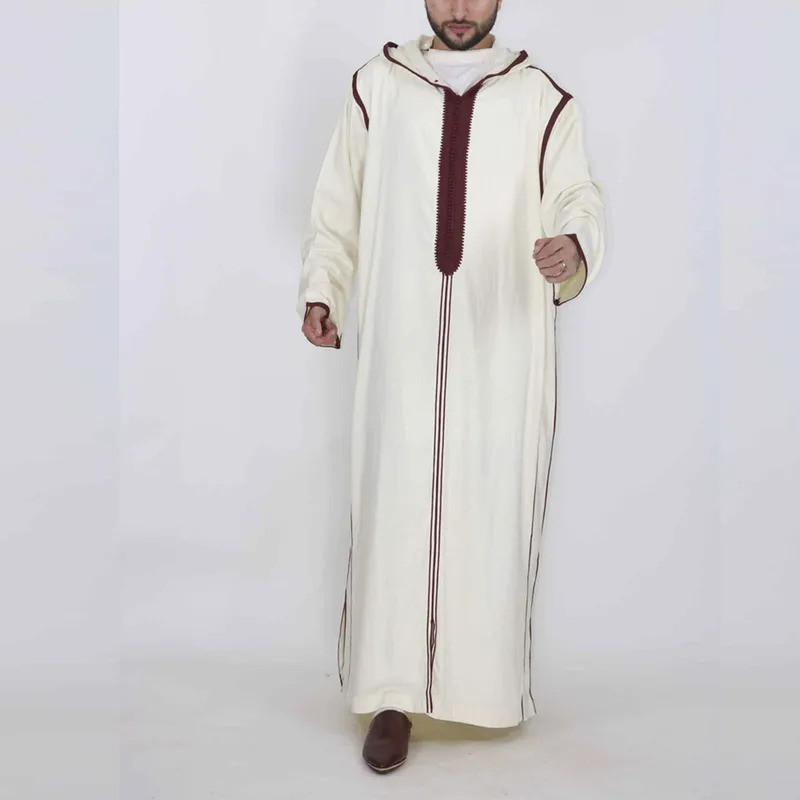 Hooded Men's Jubba Thobe Long Sleeve Loose Islamic Ramadan Muslim Robe ...