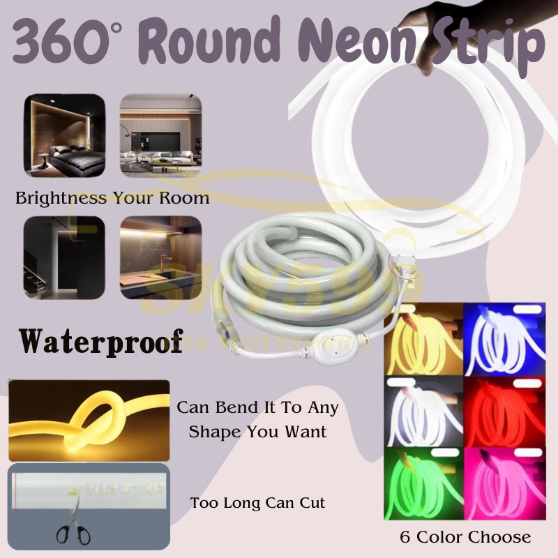 360 Round LED Neon Light AC 220V Outdoor Waterproof 120Leds Universal ...