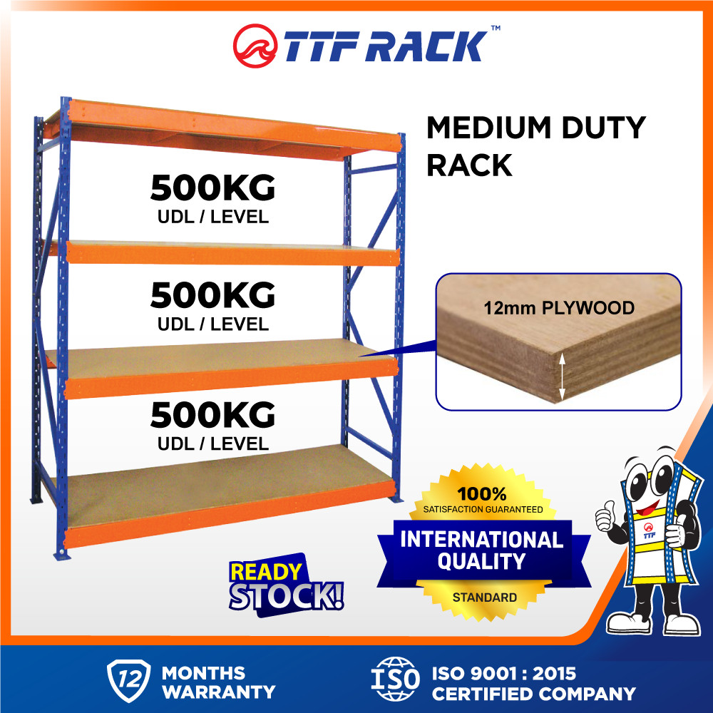 TTF Rack™️ (IHB) Ideal Longspan Shelving Rack (H)240-270cm/ 12mm Plywood Medium Duty Rack 4 ...