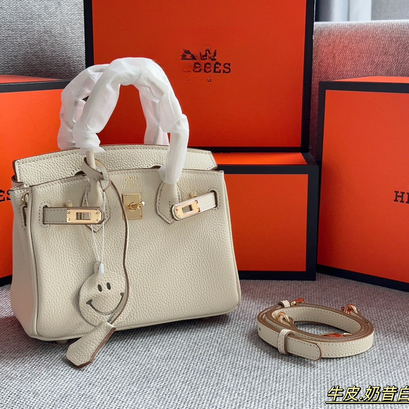 Smiley Pendant Hand-Sewn Leather Platinum Kelly Vegetable Basket Bag ...